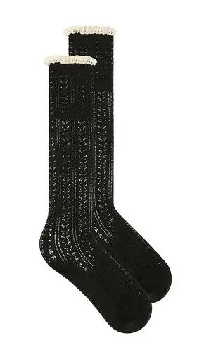 Free People Misty Net Pointelle Tall Socks - Black