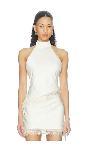 RUNAWAY THE LABEL Valia Halter Asymmetrical Hem Top In White - Shell