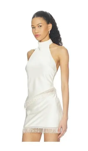 RUNAWAY THE LABEL Valia Halter Asymmetrical Hem Top In White