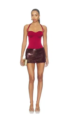 RUNAWAY THE LABEL Tegan Halter Bustier In Red