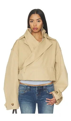 NIIHAI Trench Hoodie In Beige - Camel