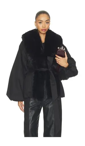 ROTATE BY BIRGER CHRISTENSEN Faux Fur Collar Jacket - Black