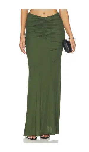 Alice + Olivia Shannon Ruched Hip Maxi Skirt In Black - Dark Fern