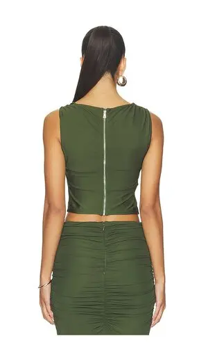 Alice + Olivia Alena Sleeveless Draped Cowl Neck Cropped Top In Green