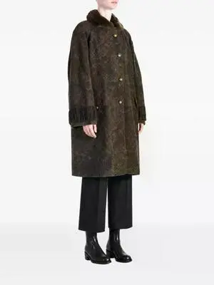 COMMUNS Jacquard-woven Faux-fur Collar Coat