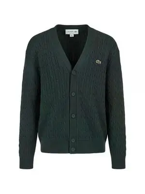 Lacoste Cable-knit Logo-patch Cardigan - Green