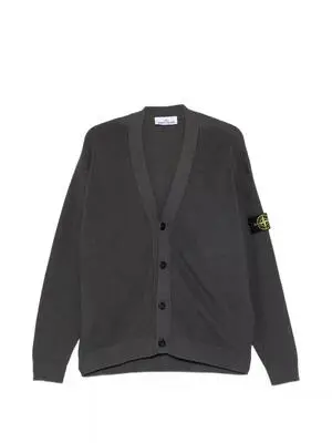 Stone Island Logo-patch Ribbed-knit Cardigan - Grey
