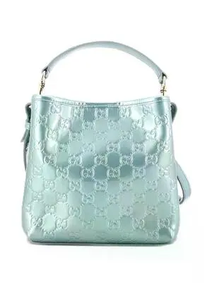 Gucci Emblem Gg Embossed Patent Small Bucket Bag