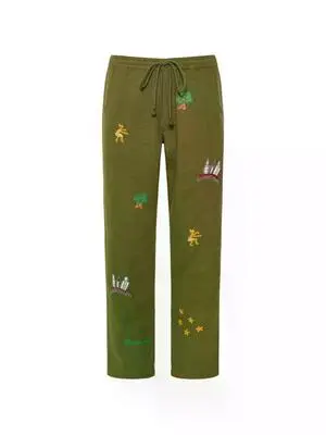BAZISZT Embroidered Corduroy Trousers - Green