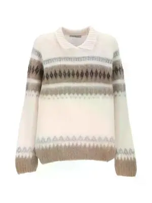 GRAN SASSO Fair Isle Knit Collar Sweater - Neutrals