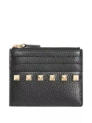 Valentino Garavani Rockstud Cardholder With Zipper In Grainy Calfskin