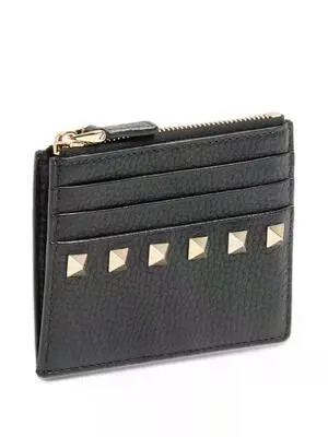 Valentino Garavani Rockstud Cardholder With Zipper In Grainy Calfskin
