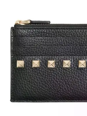Valentino Garavani Rockstud Cardholder With Zipper In Grainy Calfskin
