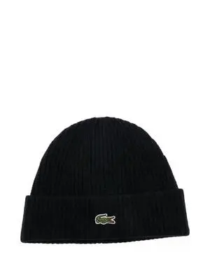 Lacoste Logo-patch Ribbed Beanie Hat - Black