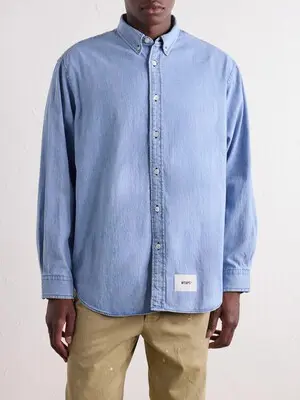 WTAPS Bd 01 Logo-appliquéd Stone-bleach Denim Shirt