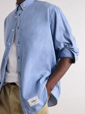WTAPS Bd 01 Logo-appliquéd Stone-bleach Denim Shirt