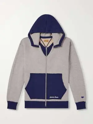 HUMAN MADE Logo-embroidered Two-tone Cotton-jersey Zip-up Hoodie - Gray