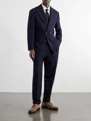 Brunello Cucinelli Tapered Pleated Wool And Cotton-blend Herringbone Suit Trousers