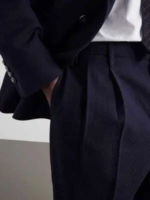 Brunello Cucinelli Tapered Pleated Wool And Cotton-blend Herringbone Suit Trousers