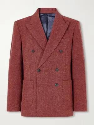 Portuguese Flannel Double-breasted Wool-tweed Blazer - Red