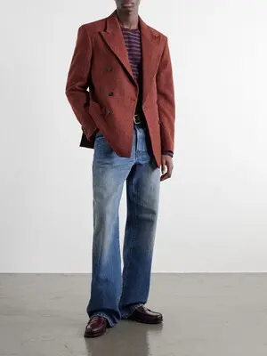 Portuguese Flannel Double-breasted Wool-tweed Blazer