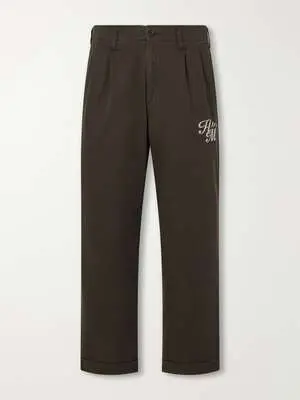 HUMAN MADE Tapered Logo-embroidered Pleated Cotton-twill Trousers - Green
