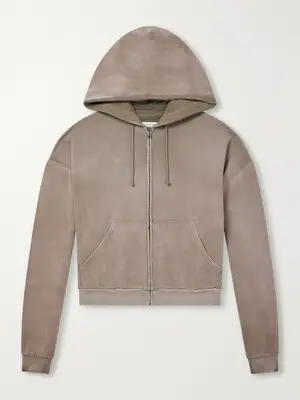 MAISON MARGIELA Distressed Cotton-jersey Zip-up Hoodie - Brown