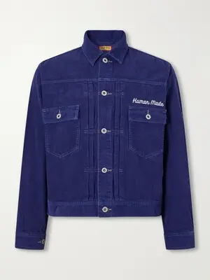 HUMAN MADE Logo-embroidered Cotton-corduroy Jacket - Blue