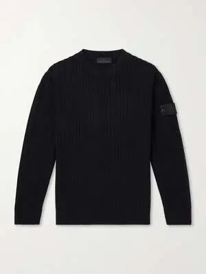Stone Island Ghost Ribbed Wool And Cashmere-blend Sweater - Black