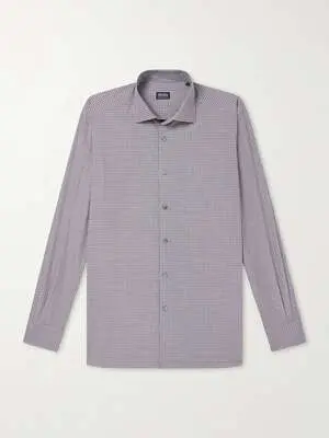 Zegna Centoquaranta Checked Cotton-twill Shirt - Gray