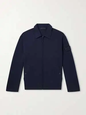 Stone Island Ghost Wool And Cotton-blend Zip-up Sweater - Blue