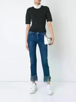 3x1 Fringed Slim-fit Jeans