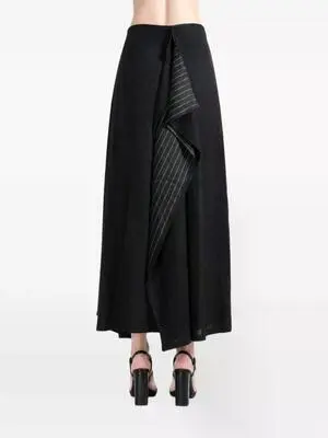 Yohji Yamamoto L Double Layered Pinstripe-panel Ruffled Midi Skirt
