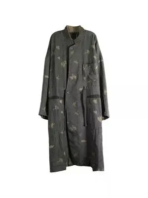 ZIGGY CHEN Graphic-print Button-up Trench Coat - Grey