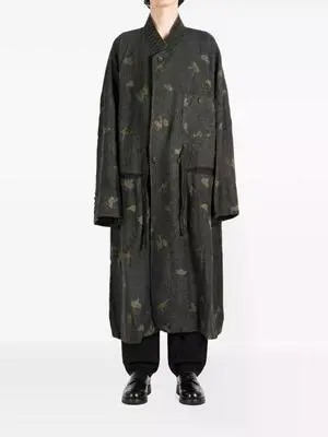 ZIGGY CHEN Graphic-print Button-up Trench Coat