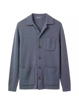 LARDINI Ribbed-knit Patch-pocket Jacket - Blue