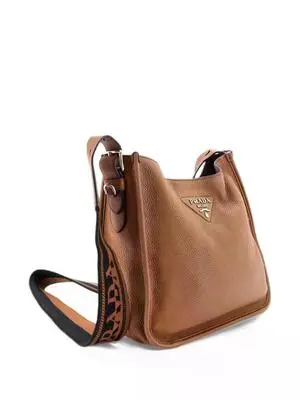 Prada Logo Strap Vitello Daino Medium Crossbody Bag - Brown