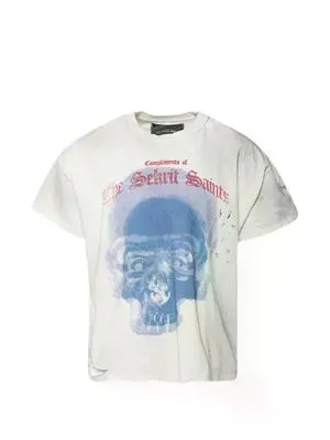 SEKRIT Cranium Distressed-finish T-shirt - Neutrals