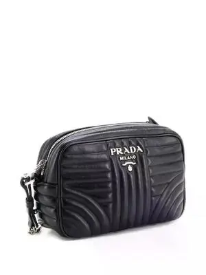Prada Camera Bag Diagramme Quilted Leather Small Crossbody Bag - Black