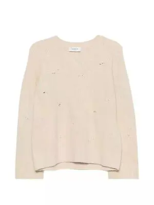 LANEUS Distressed Ribbed-knit Sweater