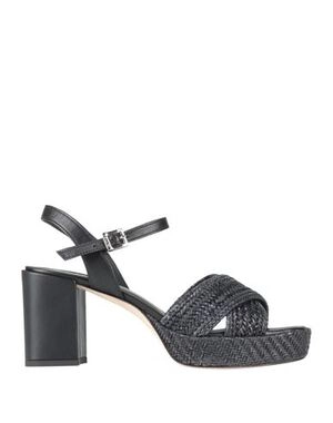 POLLINI Sandals Size Leather, Natural Raffia