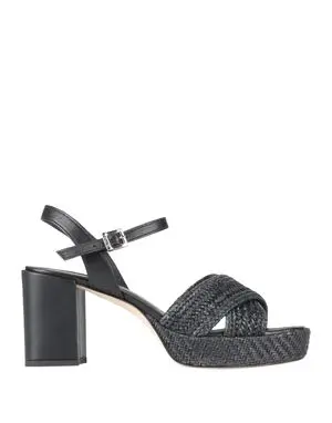 POLLINI Sandals Size Leather, Natural Raffia