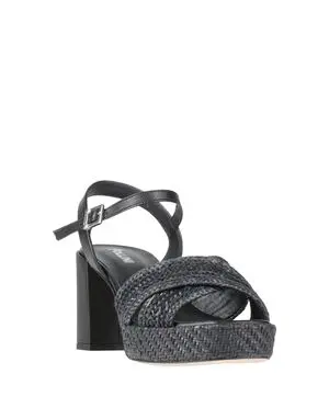 POLLINI Sandals Size Leather, Natural Raffia