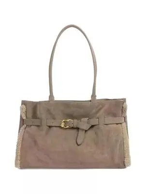 COCCINELLE Sabine Shearling-trim Buckled Shoulder Bag - Neutrals