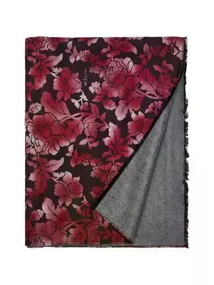 Kiton Floral-print Frayed Scarf - Black