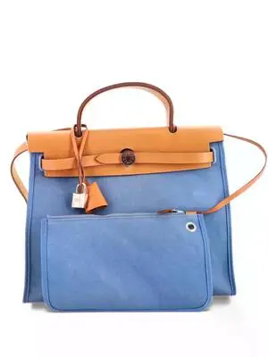 Hermès Herbag Zip Leather And Toile 31 Shoulder Bag - Blue