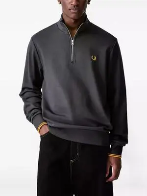 Fred Perry Quarter-zip Embroidered-logo Sweater - Grey