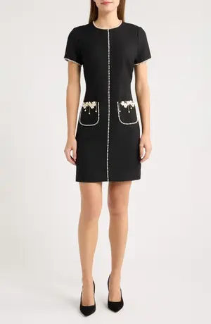 TAHARI ASL Pearl And Paillette Bouclé Sheath Dress - Black