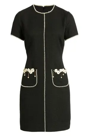 TAHARI ASL Pearl And Paillette Bouclé Sheath Dress