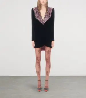 Valentino Garavani Velvet Lace-trim Mini Dress - Black
